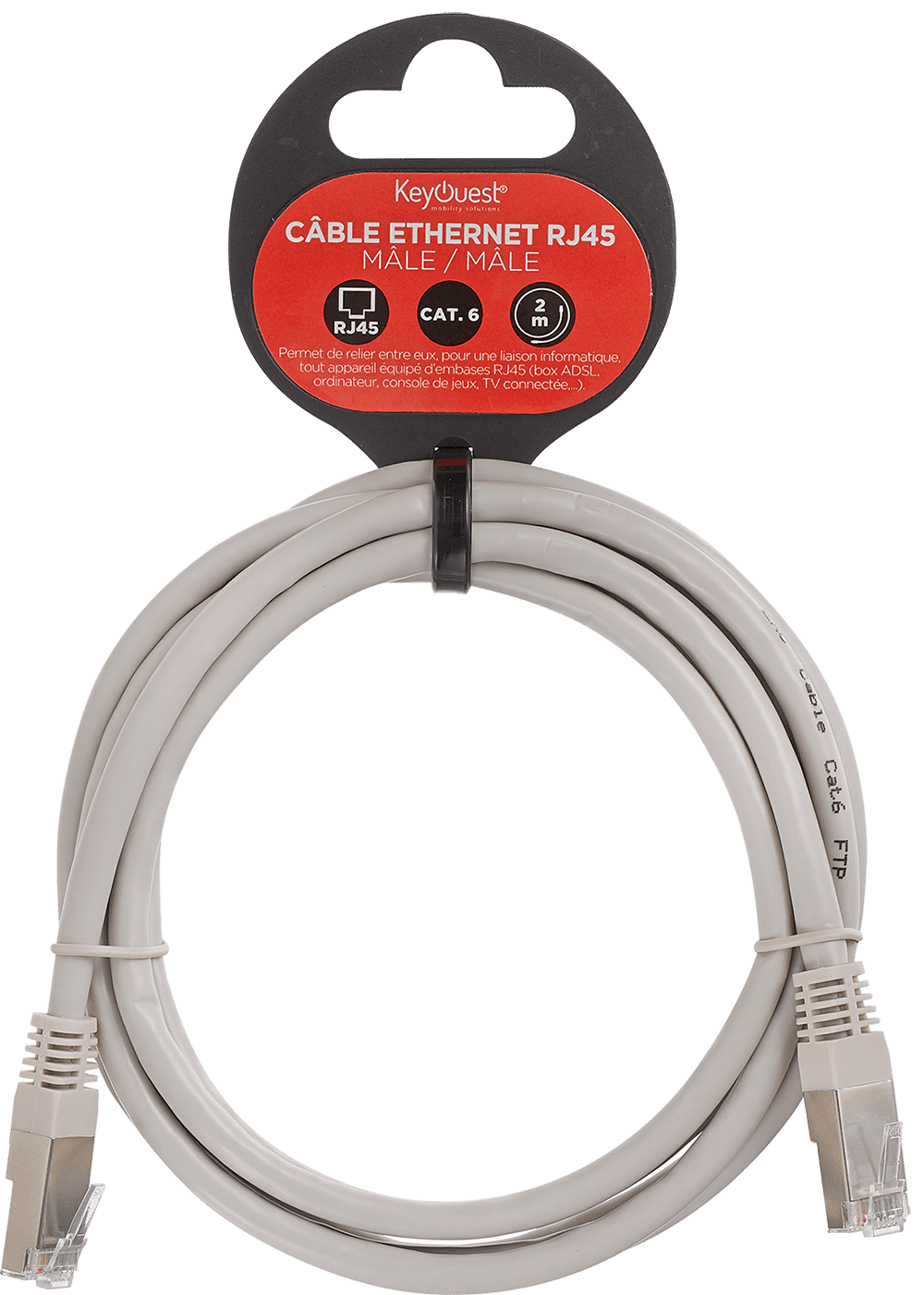 Câble RJ45 – 2m gris - KeyOuest