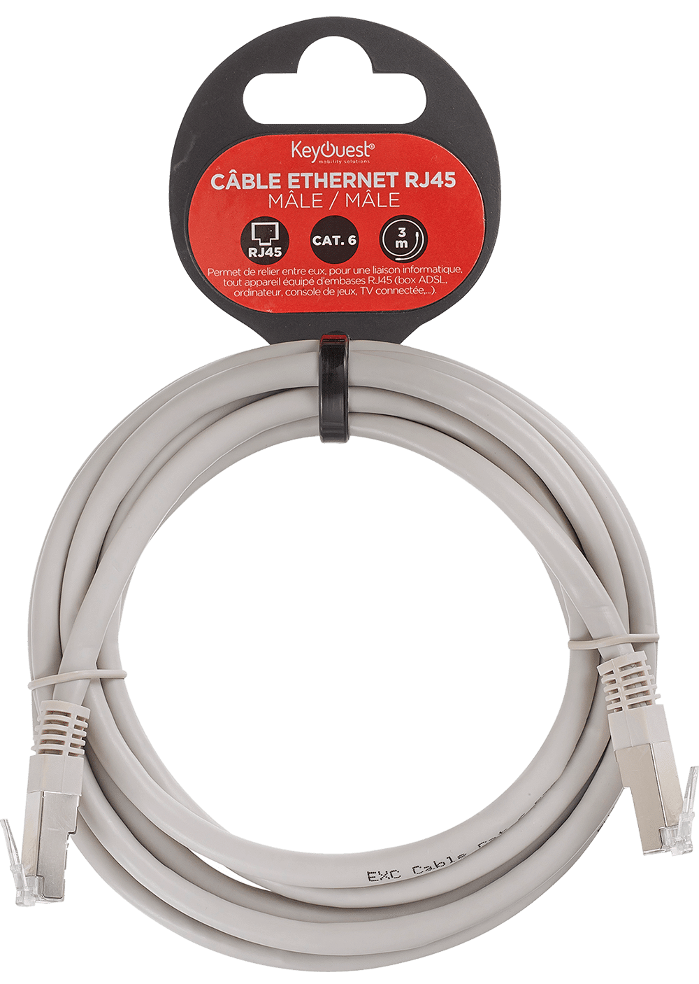 Câble RJ45 – 3m gris - KeyOuest