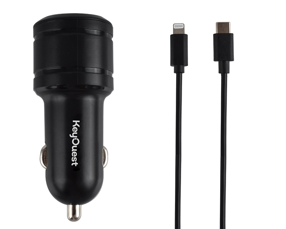 Kit chargeur auto + câble USB-C / Lightning 20W noir - KeyOuest